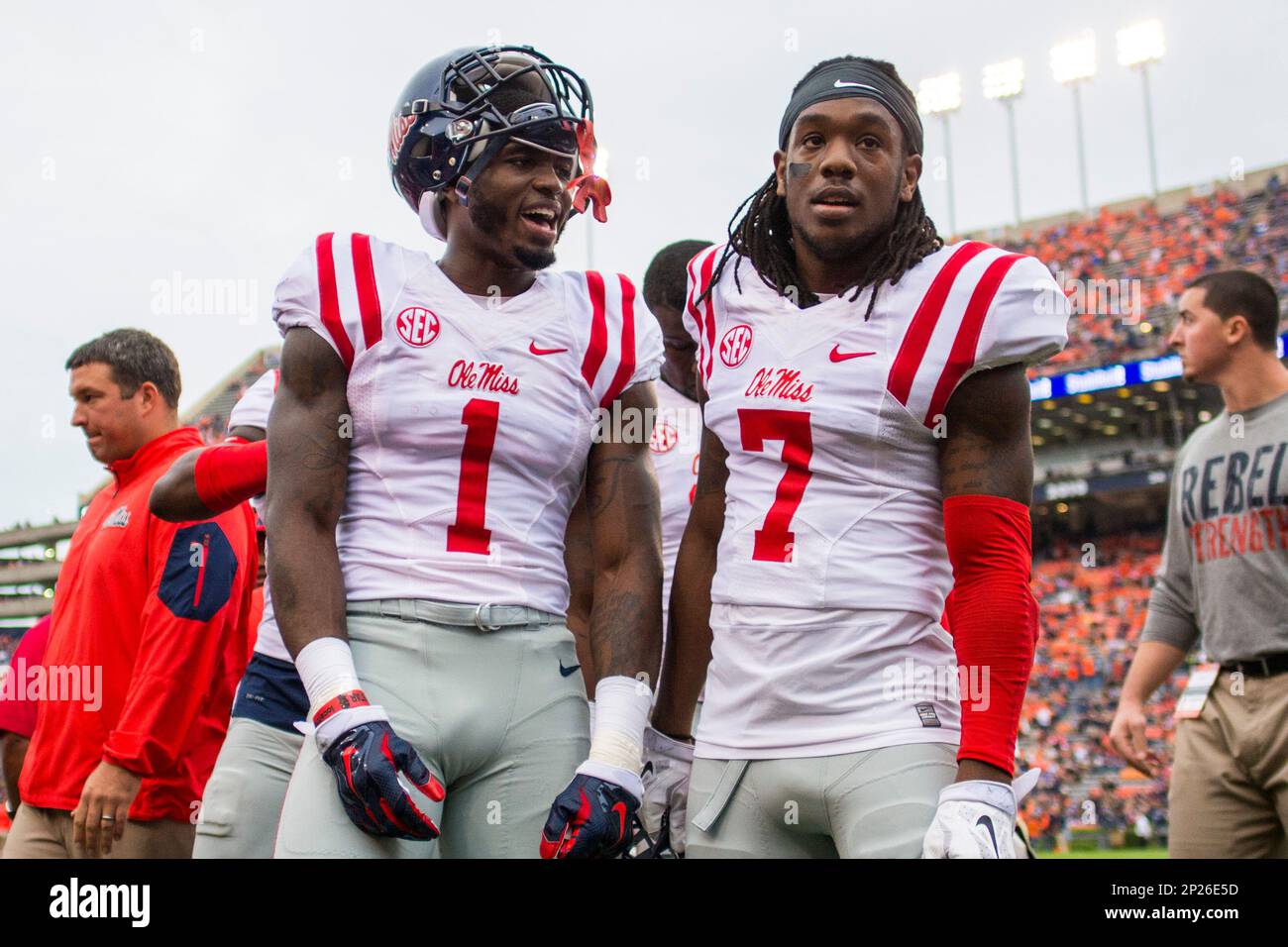 Ole Miss wide receiver Laquon Treadwell (1) and Ole Miss defensive back ...