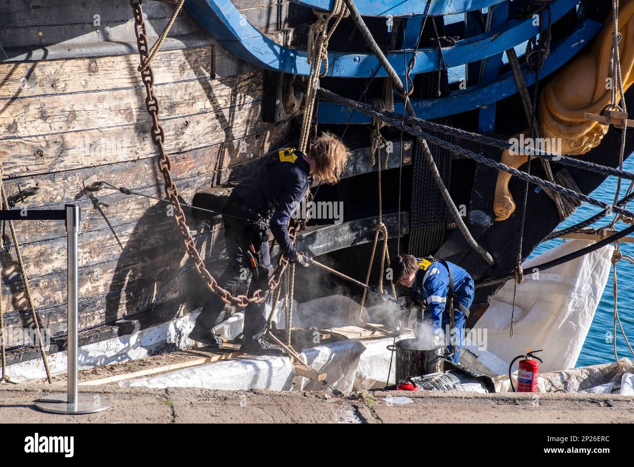 Götheborg ship, people repairing a sailing ship Stock Photo - Alamy