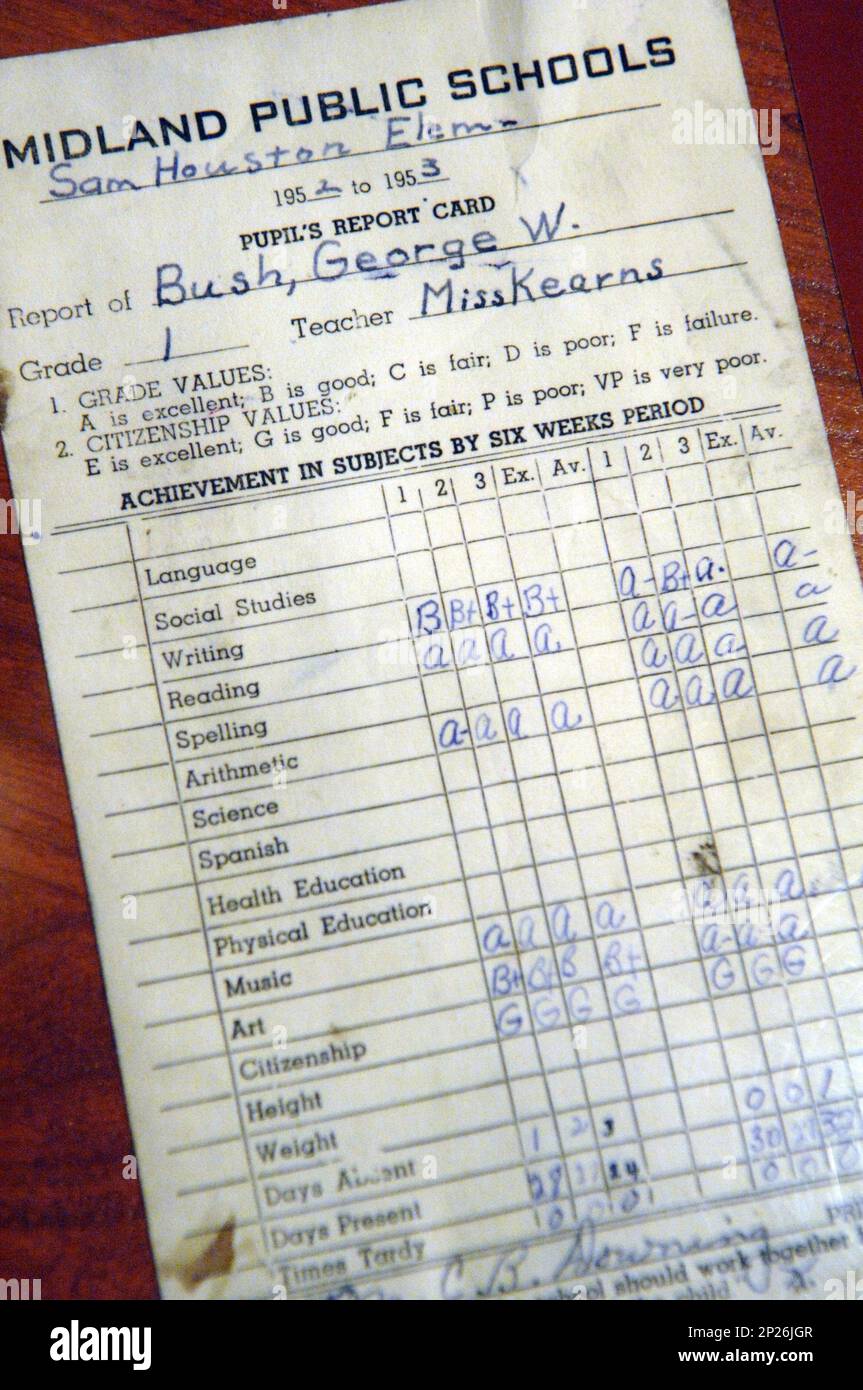 The first grade report card of President George W. Bush is on display ...
