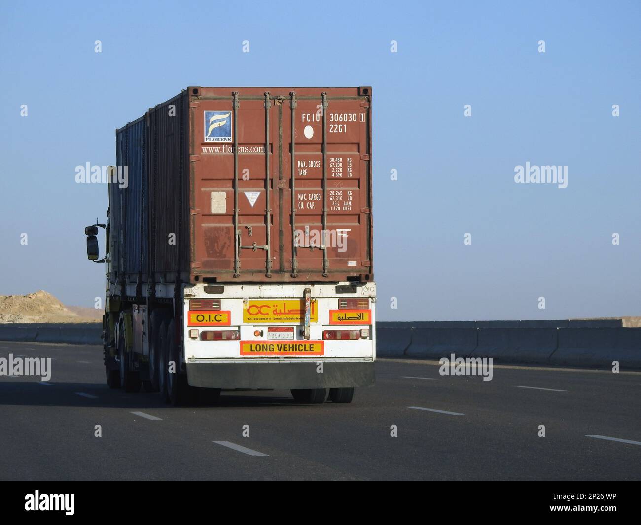 Giza, Egypt, January 26 2023: flatbed truck big vehicle with a steel ...