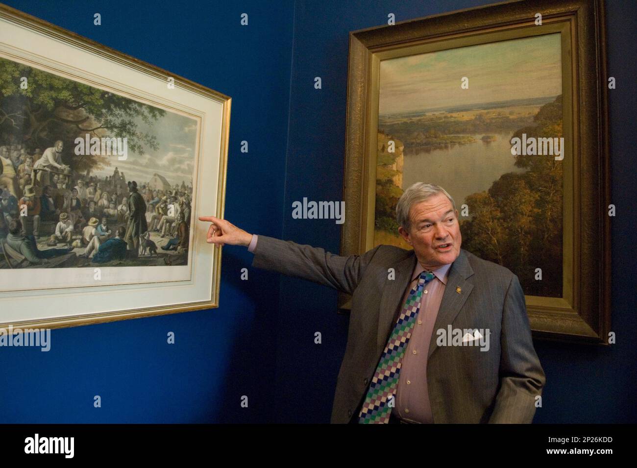Sen. Kit Bond, R-Mo., talks about paintings in his Russell Office. (CQ ...