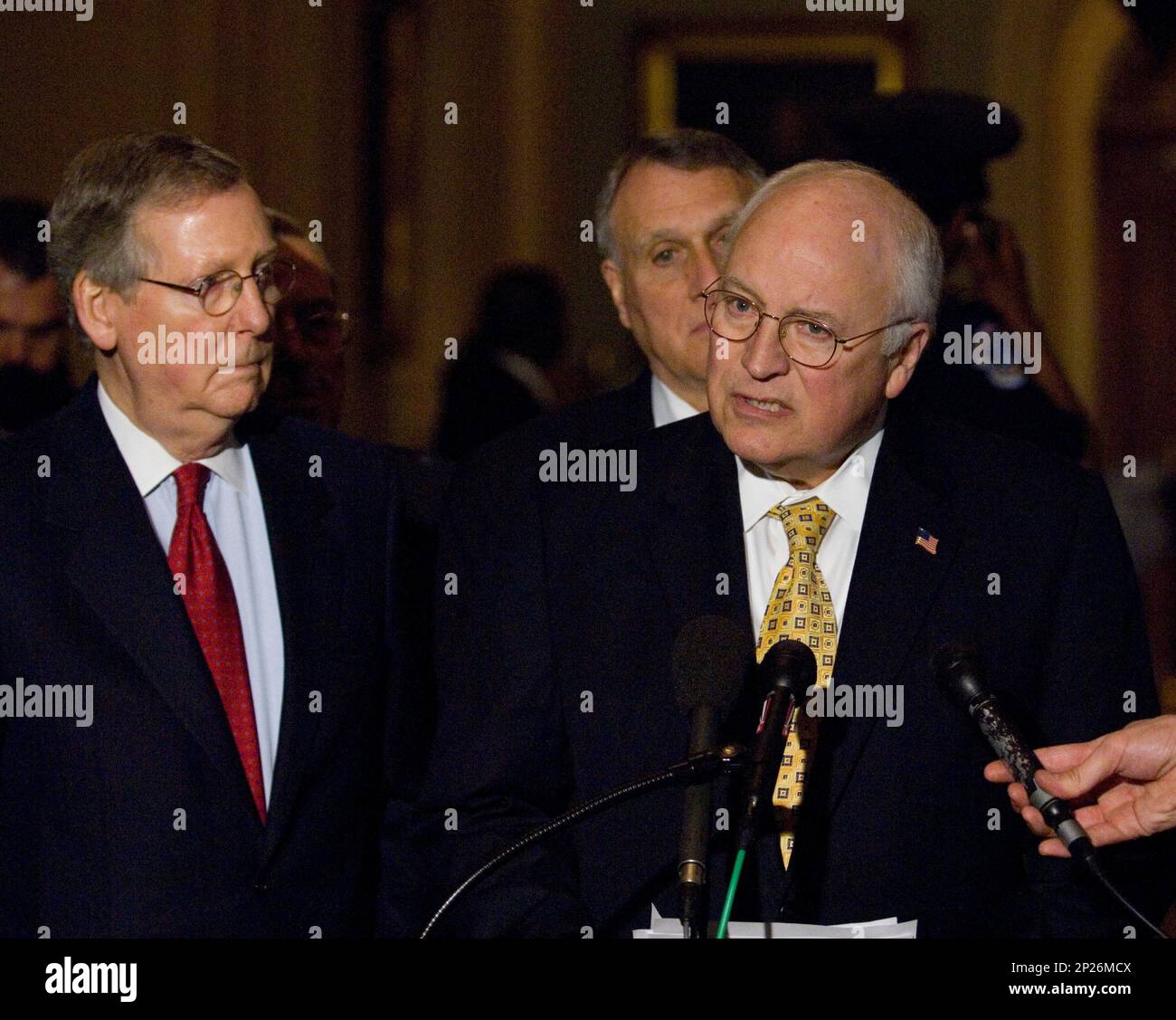 Vice President Dick Cheney stops to speak to reporters following the ...