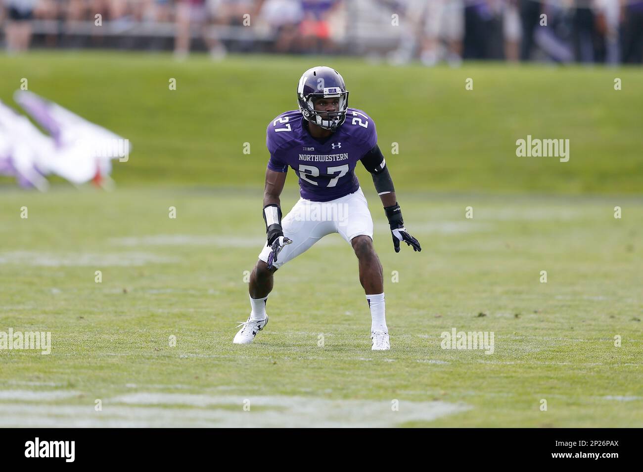 Northwestern cornerback Matthew Harris (27) runs in pass coverage ...