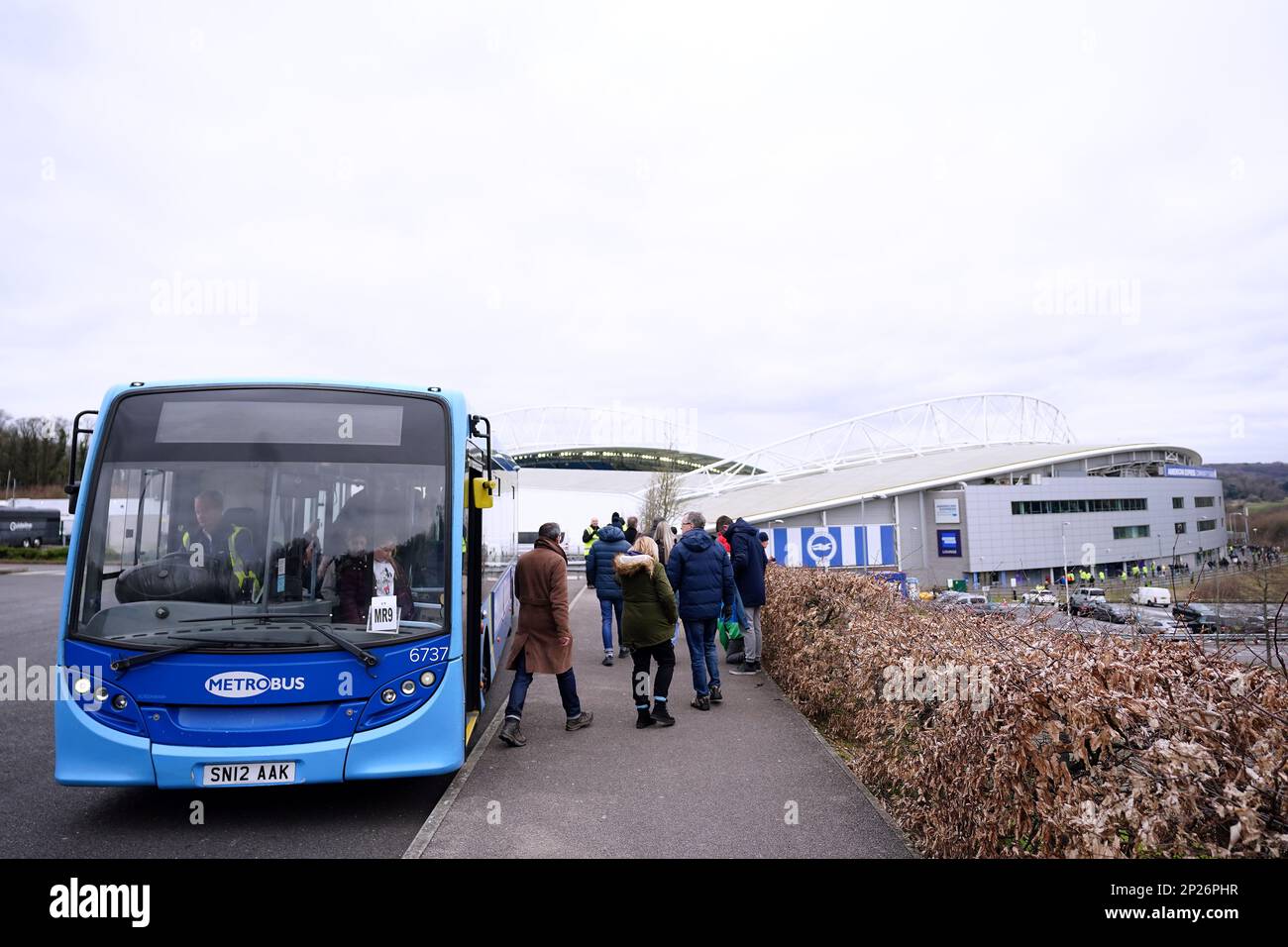 Fans arrive at the ground on a Metrobus ahead of the Premier League ...