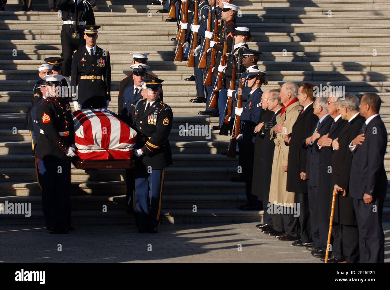 The body of former president Gerald Ford is brought down the Senate ...