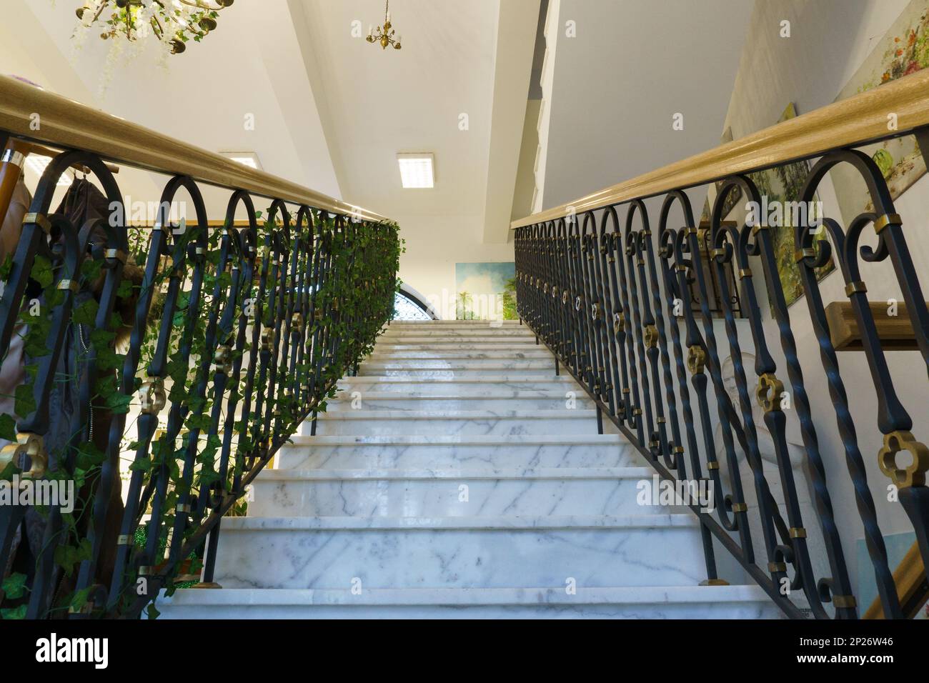 interior view of old belfry adapted for a coffeehouse with beautiful ...