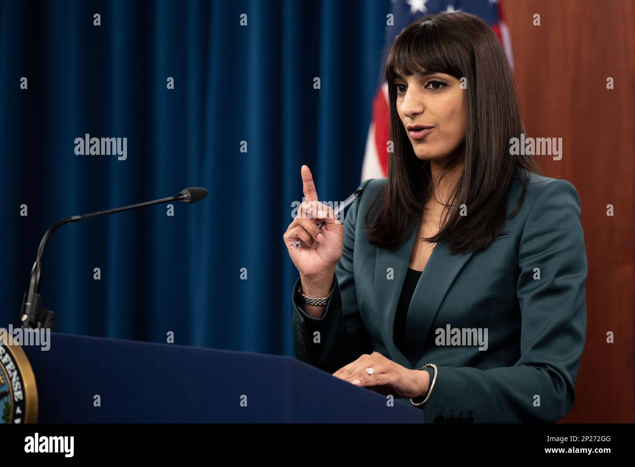 Pentagon Deputy Press Secretary Sabrina Singh holds a press briefing in ... Pentagon Deputy Press Secretary Sabrina Singh holds a press briefing in ...