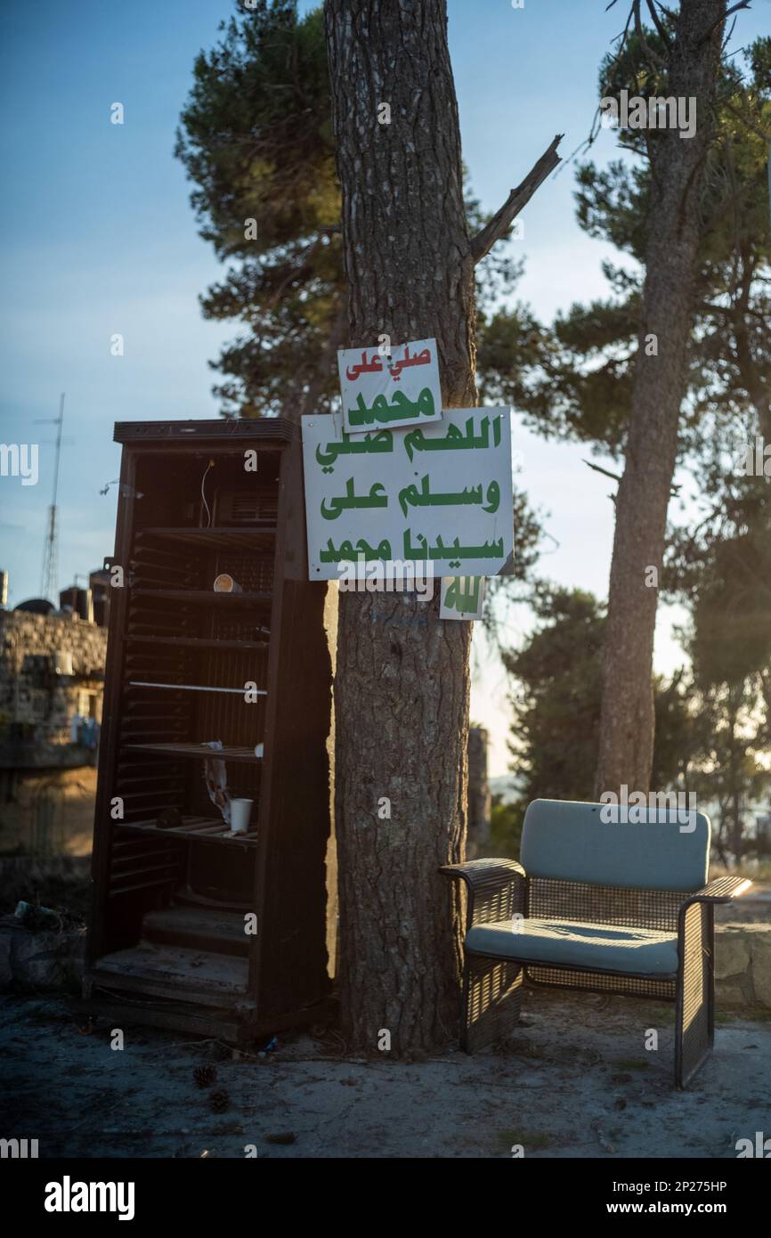 Sign on a Tree that Reads "Pray for Muhammad, and May Allah Bring Peace ...