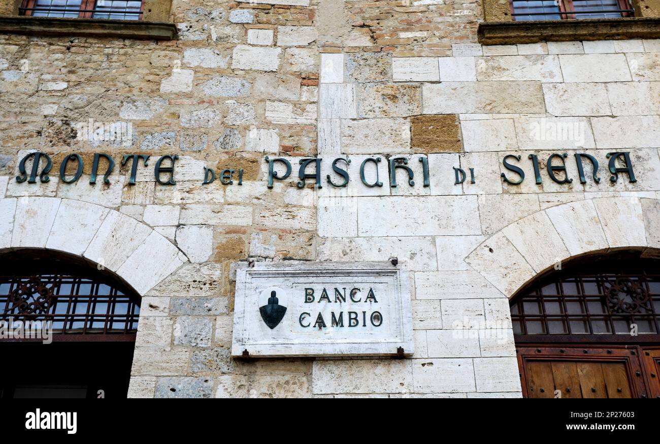 San Gimignano, SI, Italy - February 19, 2023: building of the branch of ...