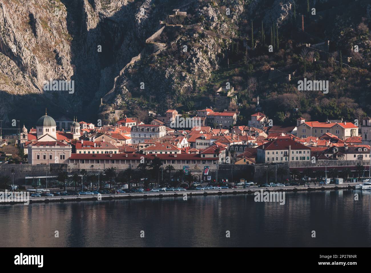 Kotor, Montenegro, beautiful top panoramic view of Kotor city old ...