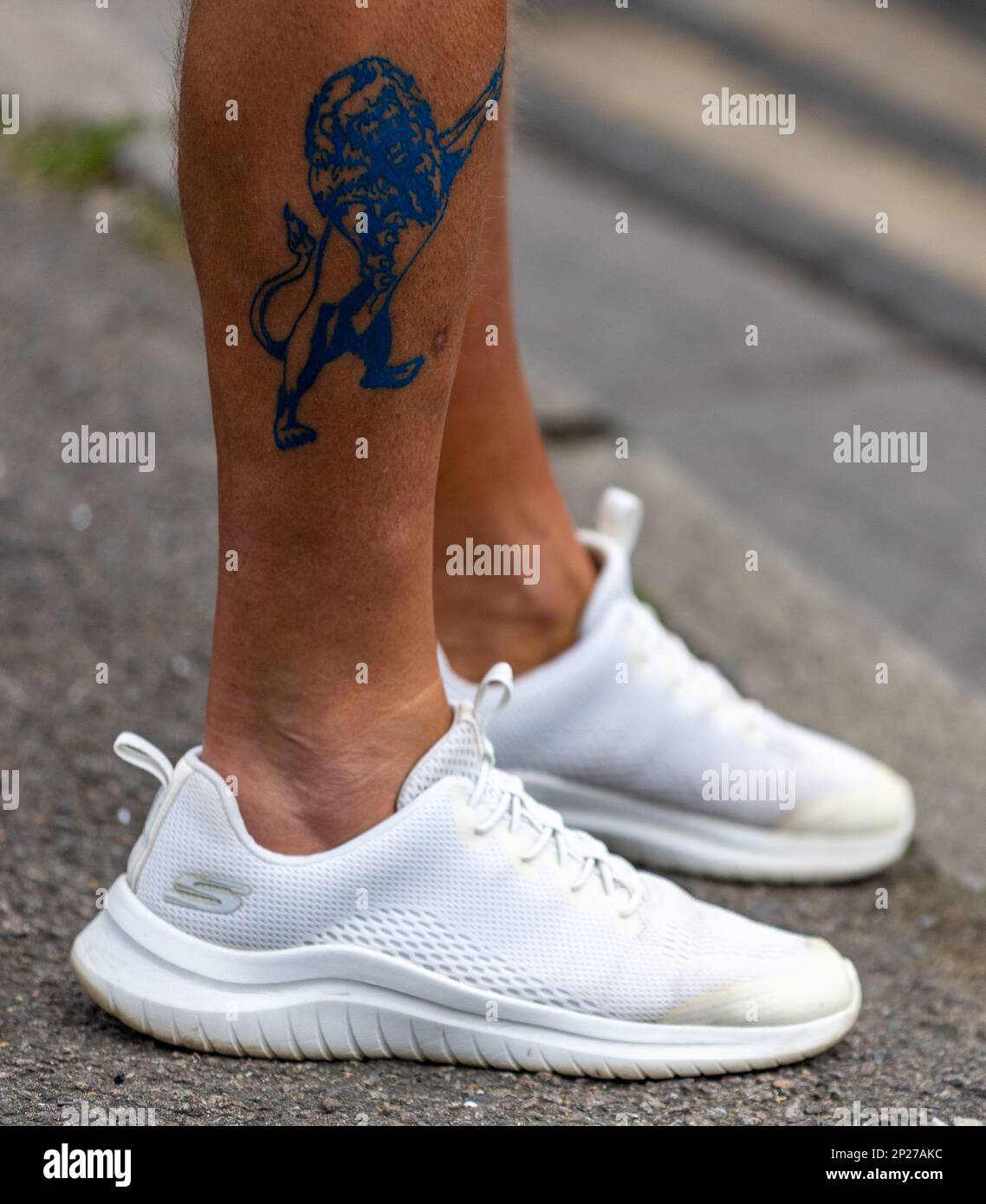A Millwall fan with a leg tattoo ahead of the Sky Bet Championship ...