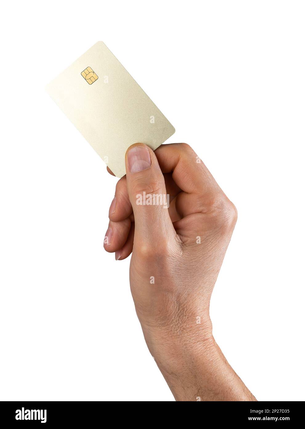 Bank card mock up, sample in male hand isolated on white background ...