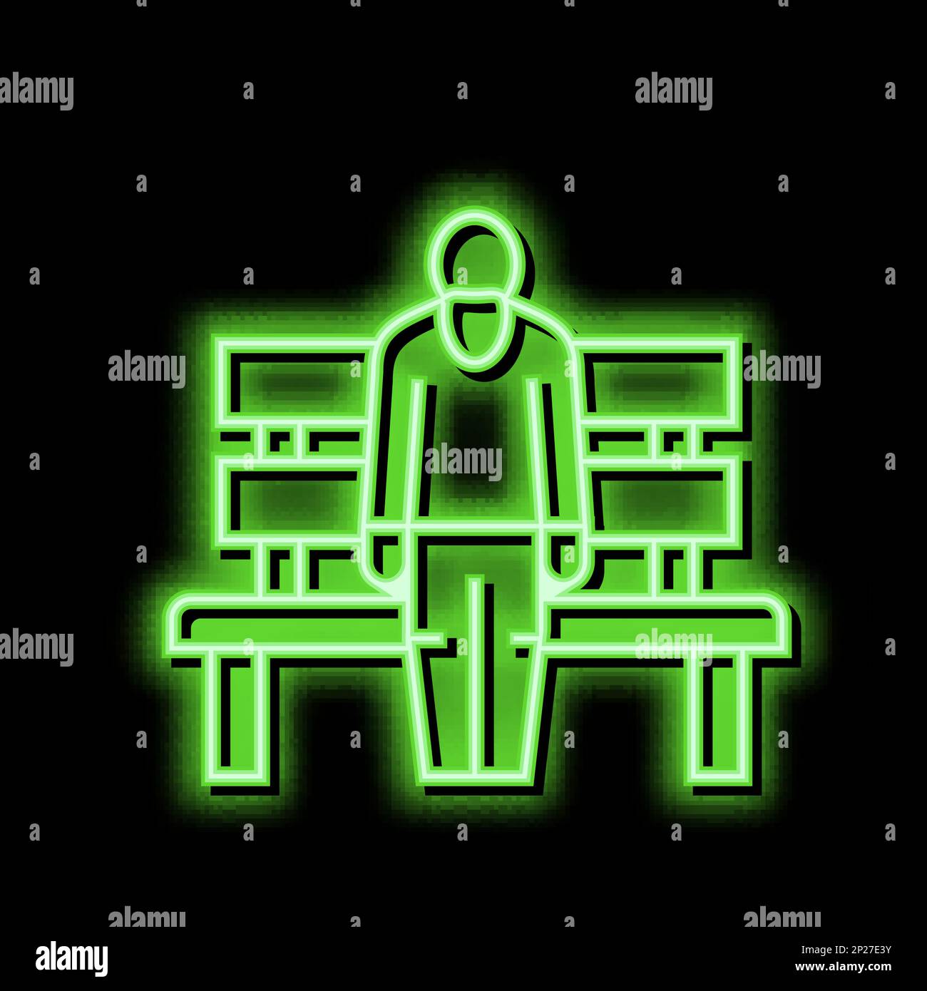 elderly man sitting on bench neon glow icon illustration Stock Vector ...