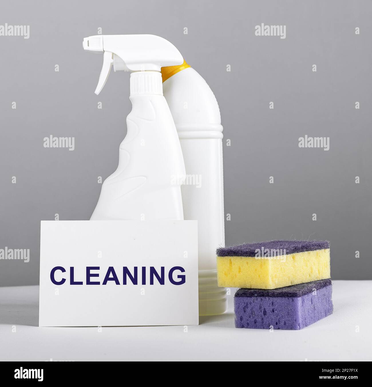 Cleaning word, concept. Chemical detergents in plastic bottles and ...