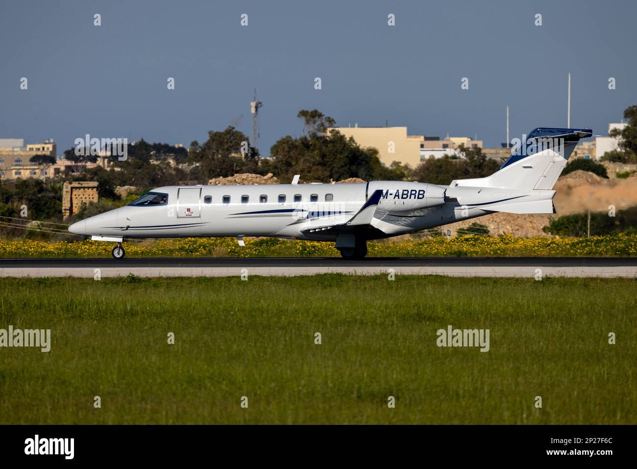 Ryanair Bombardier Learjet 45 (Reg: M-ABRB) starting its take off roll ...