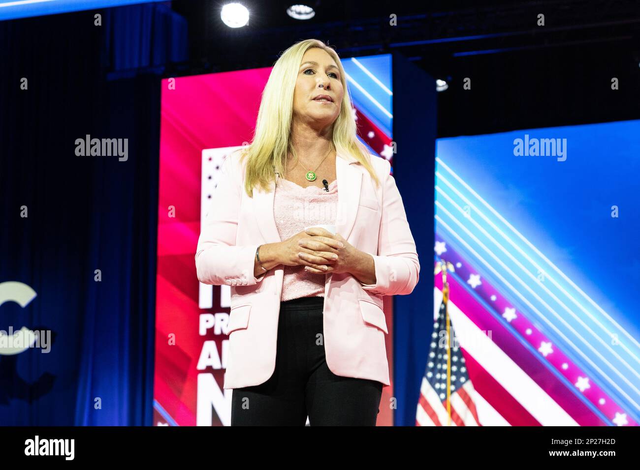 Congresswoman Marjorie Taylor Greene speaks on the 2nd day of CPAC ...