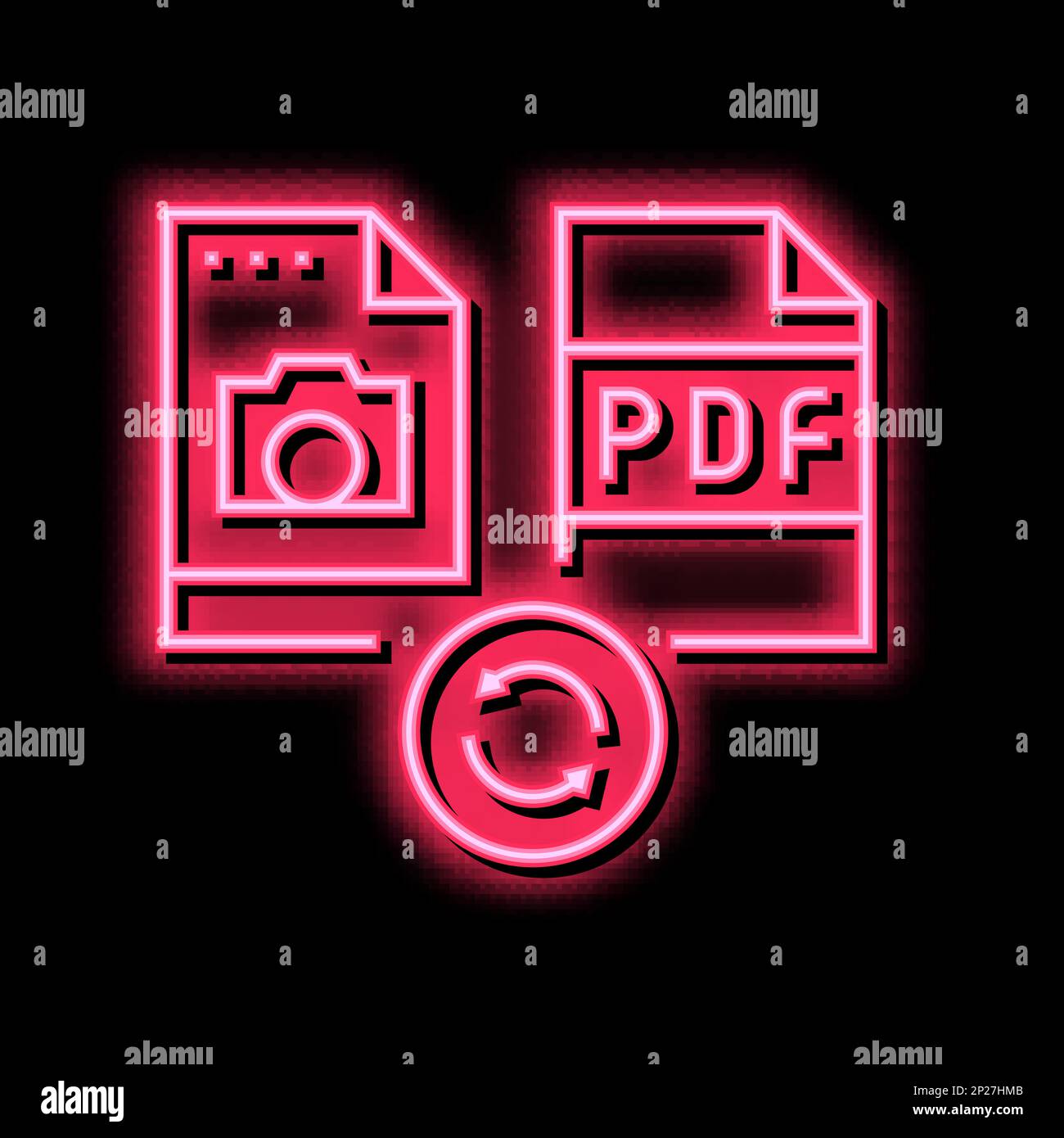 convert photo to pdf file neon glow icon illustration Stock Vector ...