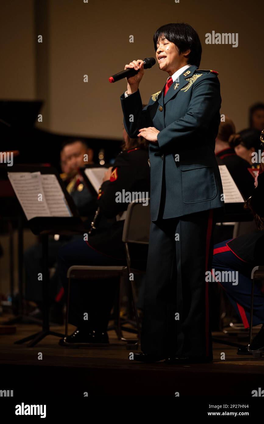 A member of the Japan Ground Self-Defense Force 15th Brigade Band ...