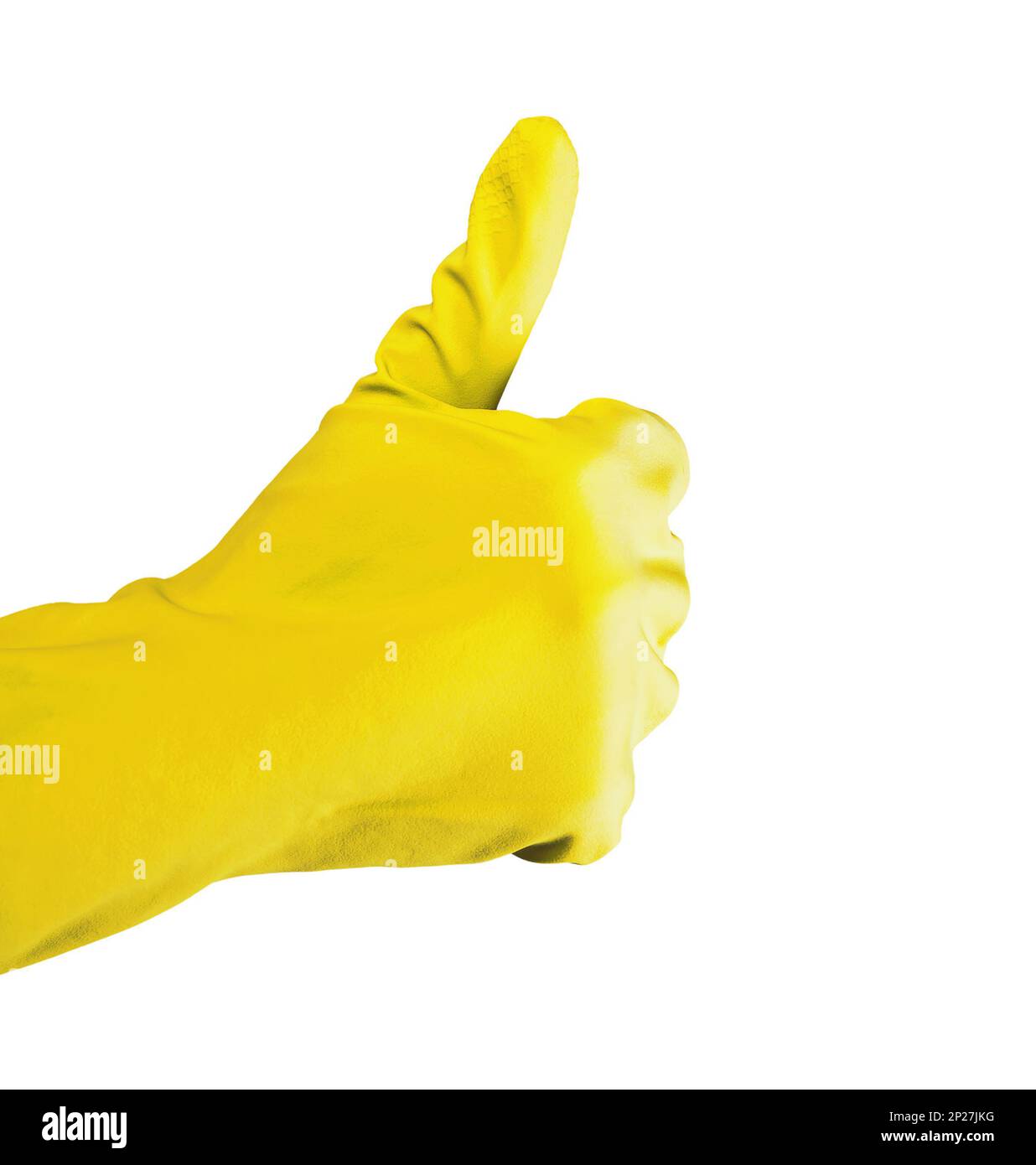 Thumb up gesture of hand in yellow glove isolated on white background ...