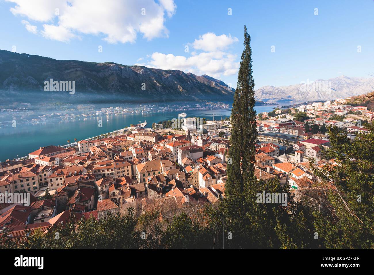 Kotor, Montenegro, beautiful top panoramic view of Kotor city old ...