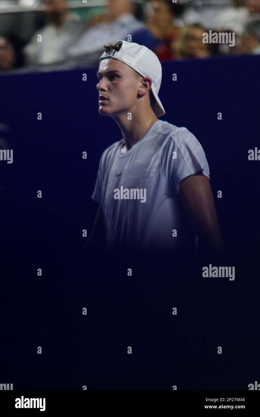 Acapulco, Mexico. 4th Mar, 2023. Holger Rune of Denmark reacts during ...