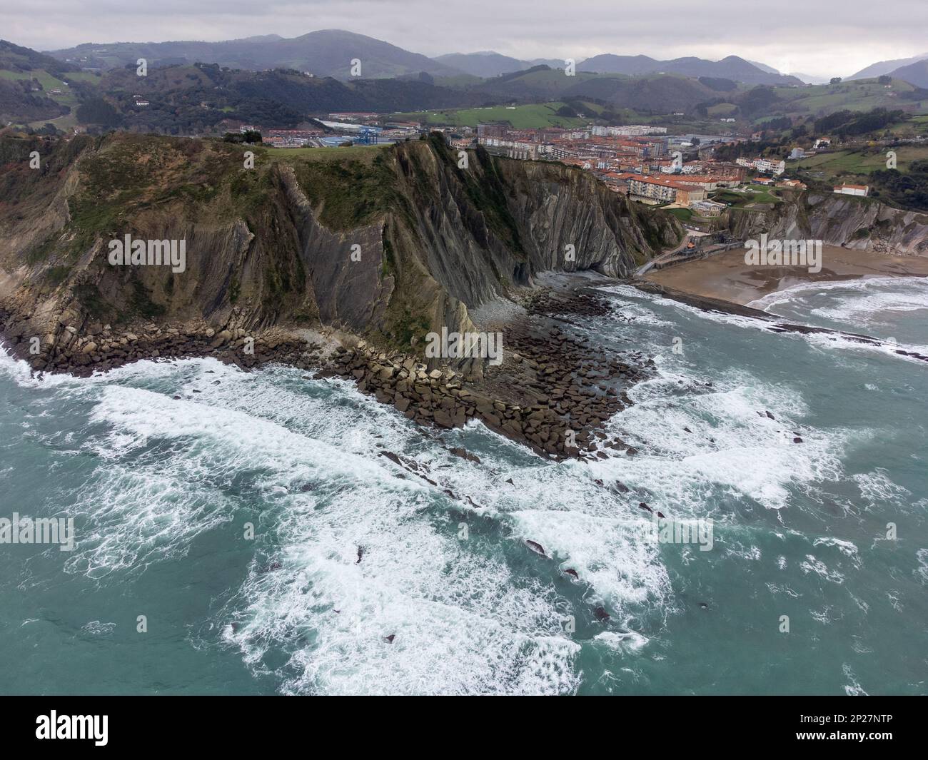 View on steeply-tilted layers of flysch geological formation on ...