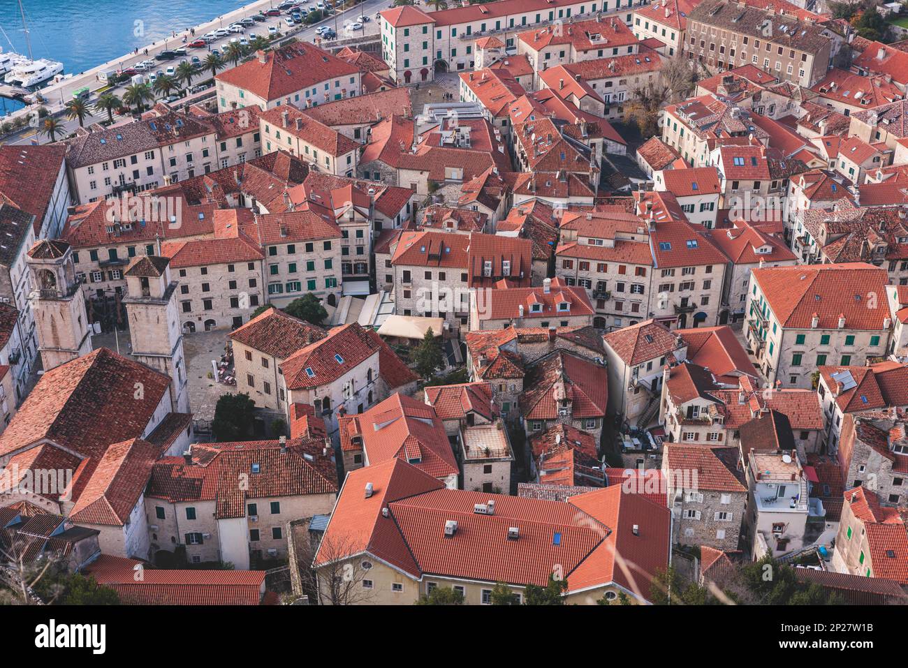 Kotor, Montenegro, beautiful top panoramic view of Kotor city old ...
