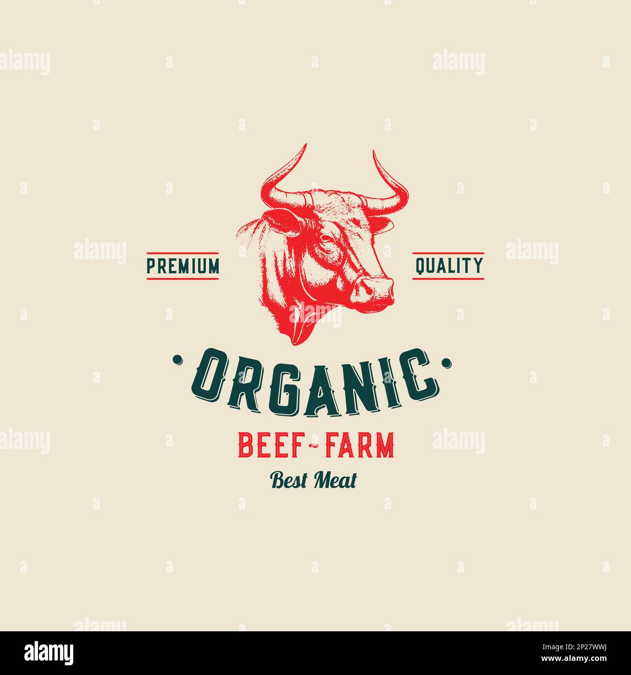 Animal Portrait Organic Meat Abstract Vector Packaging Design or Label ...