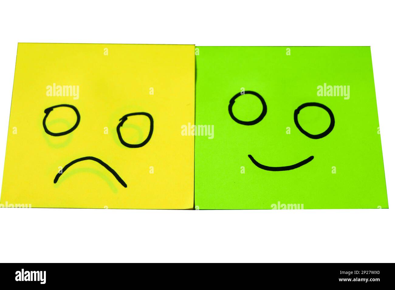 Happy and unhappy concept. Background of green sticky notes. Happy ...