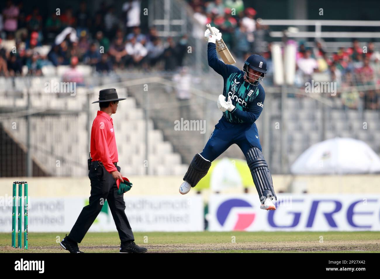 Jason Roy celebrates his hundrad runs during the Bangladesh-England 2nd ...