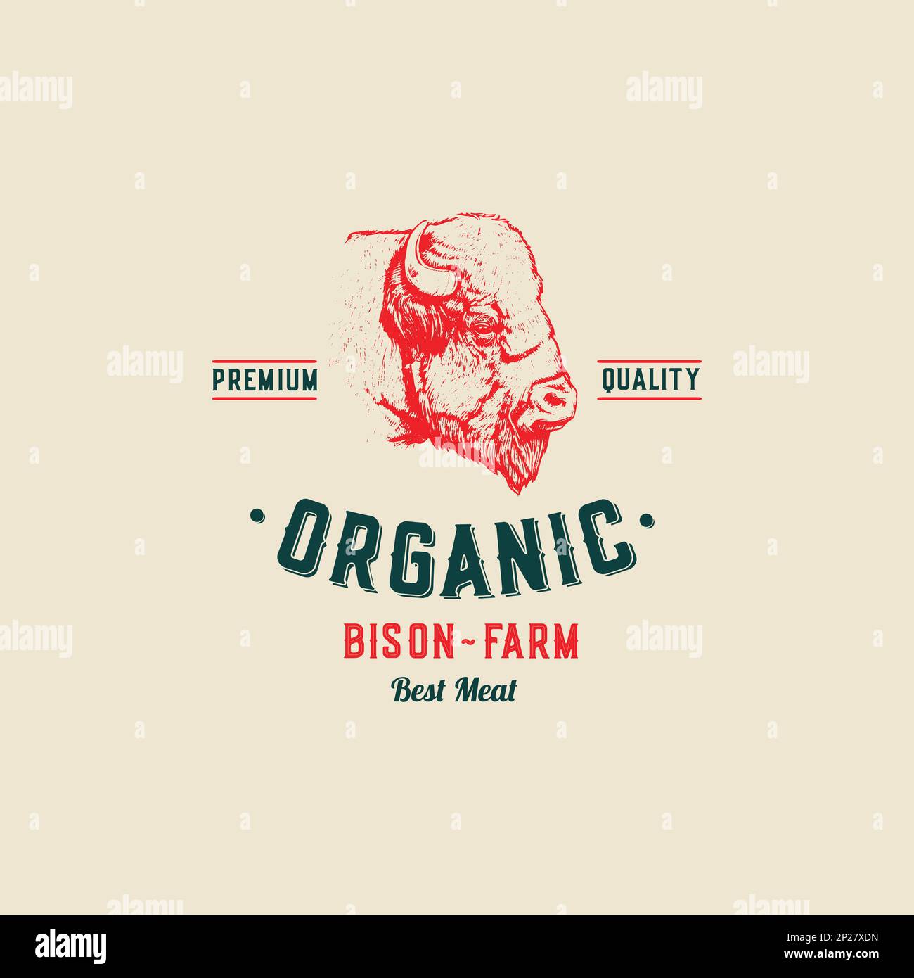 Buffalo Meat Farm Retro Badge Logo Template. Hand Drawn Bison Face ...