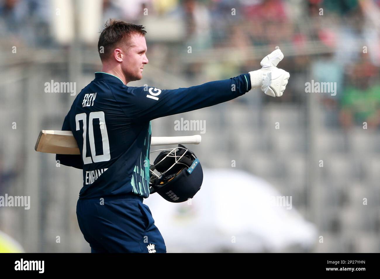 Jason Roy celebrates his hundrad runs during the Bangladesh-England 2nd ...