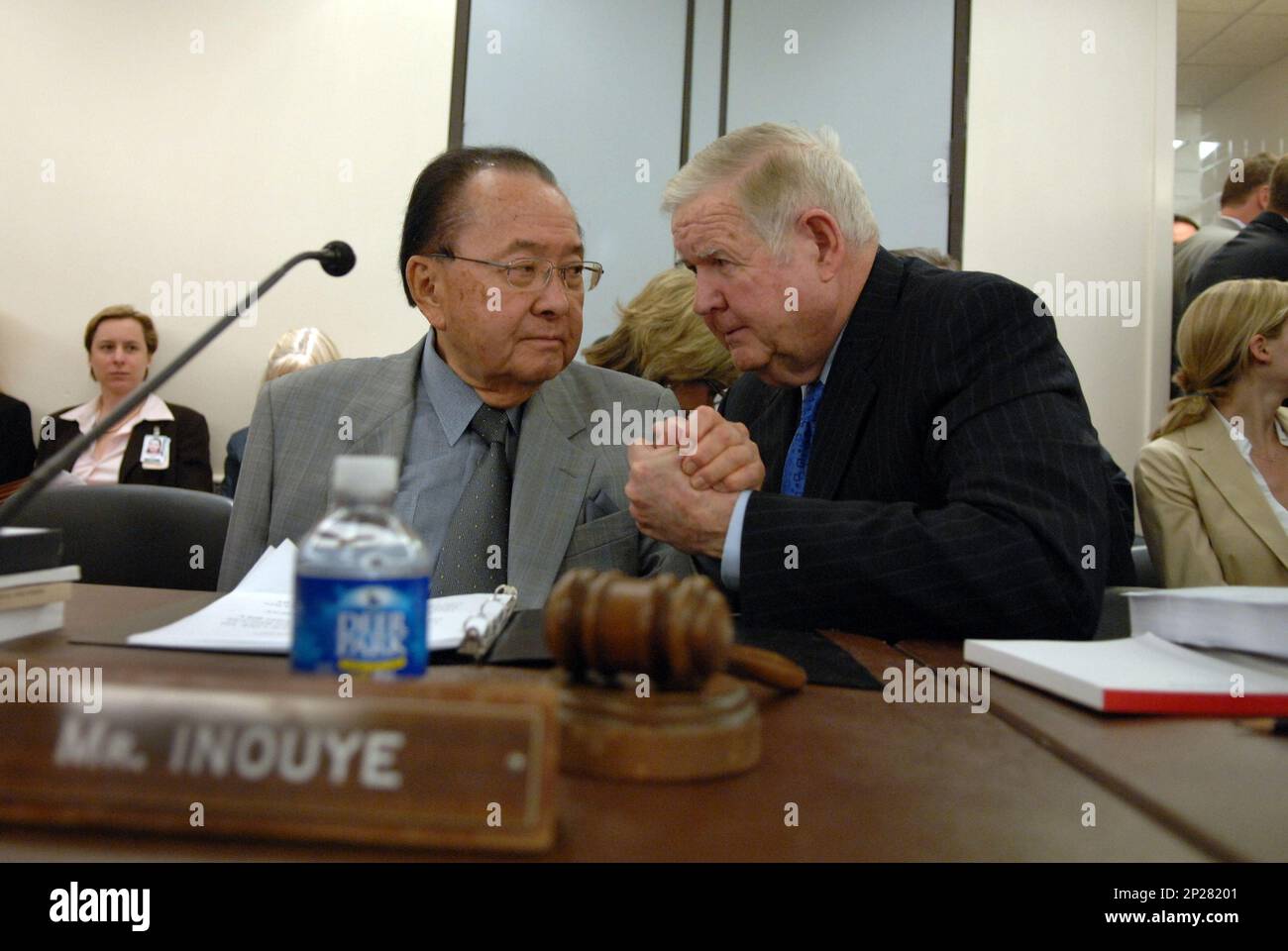 Rep. John Murtha, D-Pa., right, talks with Sen. Daniel Inouye, D-Hawaii ...