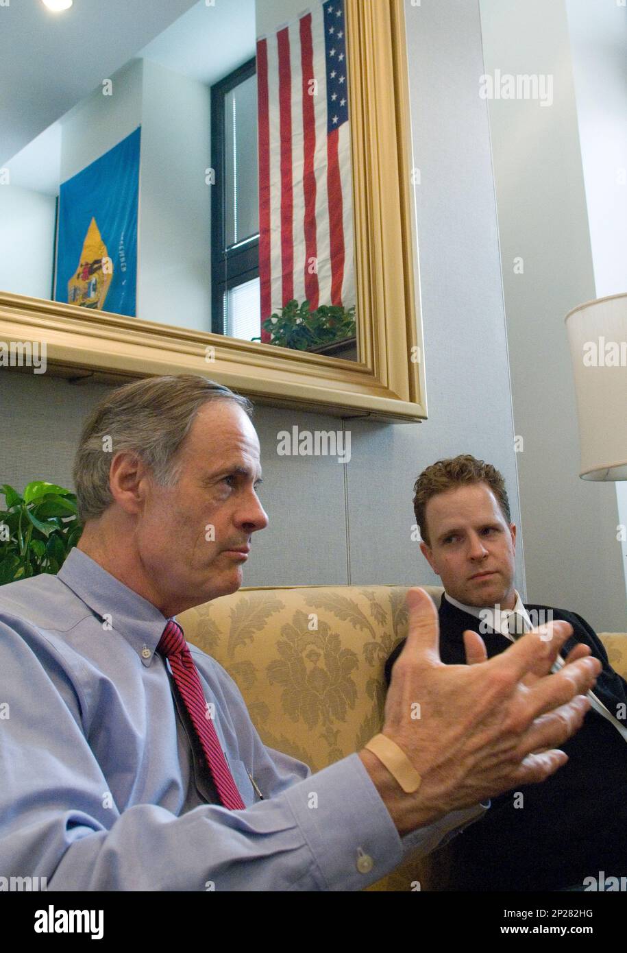 Tom Carper and his staffer Sean Barney during an interview in his office in the Hart Senate ...
