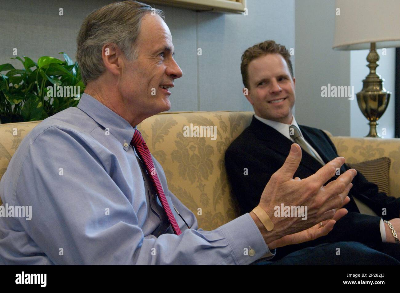 Tom Carper and his staffer Sean Barney during an interview in his office in the Hart Senate ...