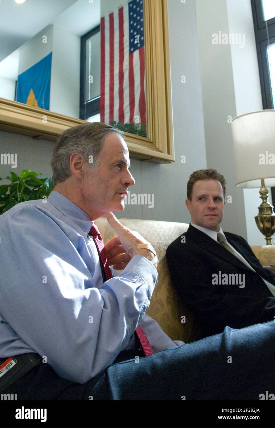 Tom Carper and his staffer Sean Barney during an interview in his ...