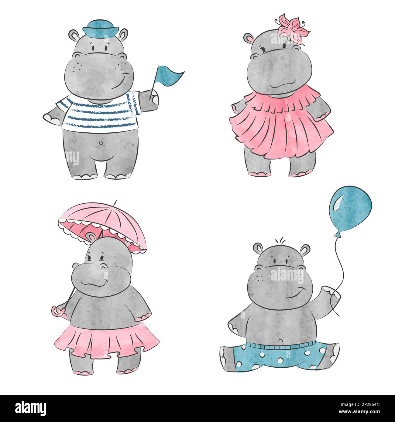 Cute Cartoon Baby Hippo Carrie ♡ | Artbycn Studio | Moo Deng