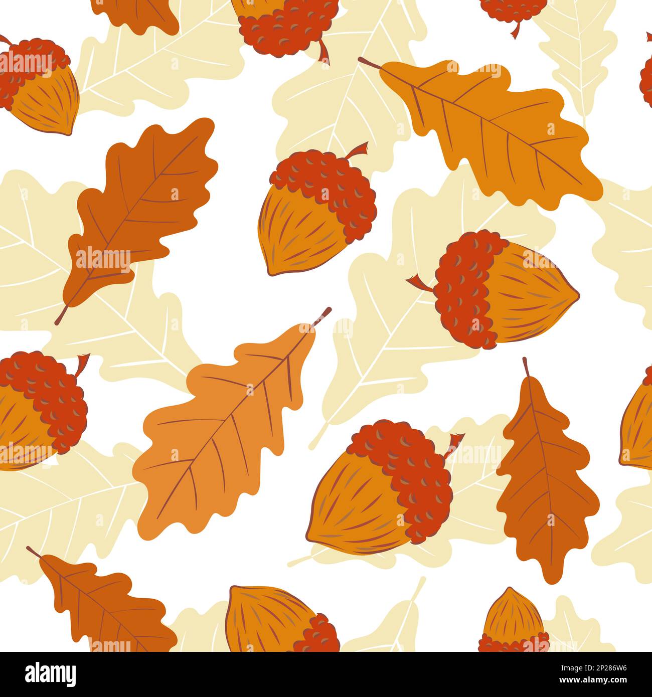 Seamless autumn pattern with acorns and oak leaves. Vector fall background Stock Vector Image ...