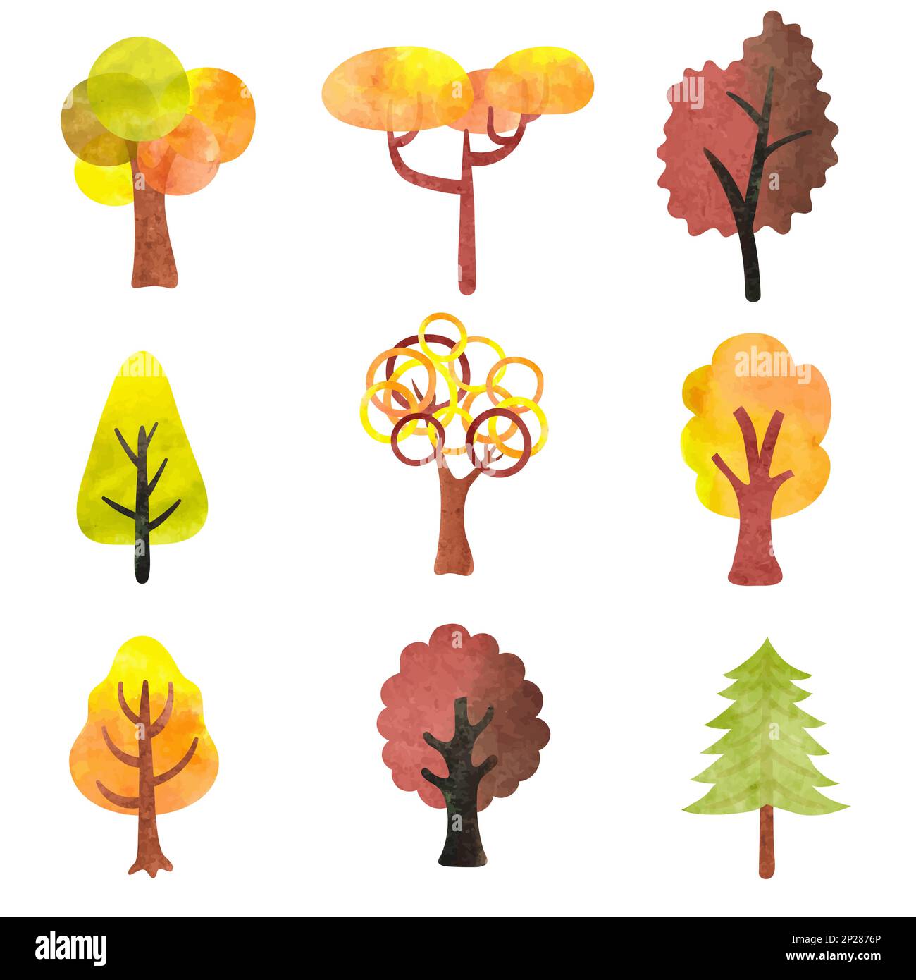 Set of watercolor autumn trees. Colorful symbols for your design ...