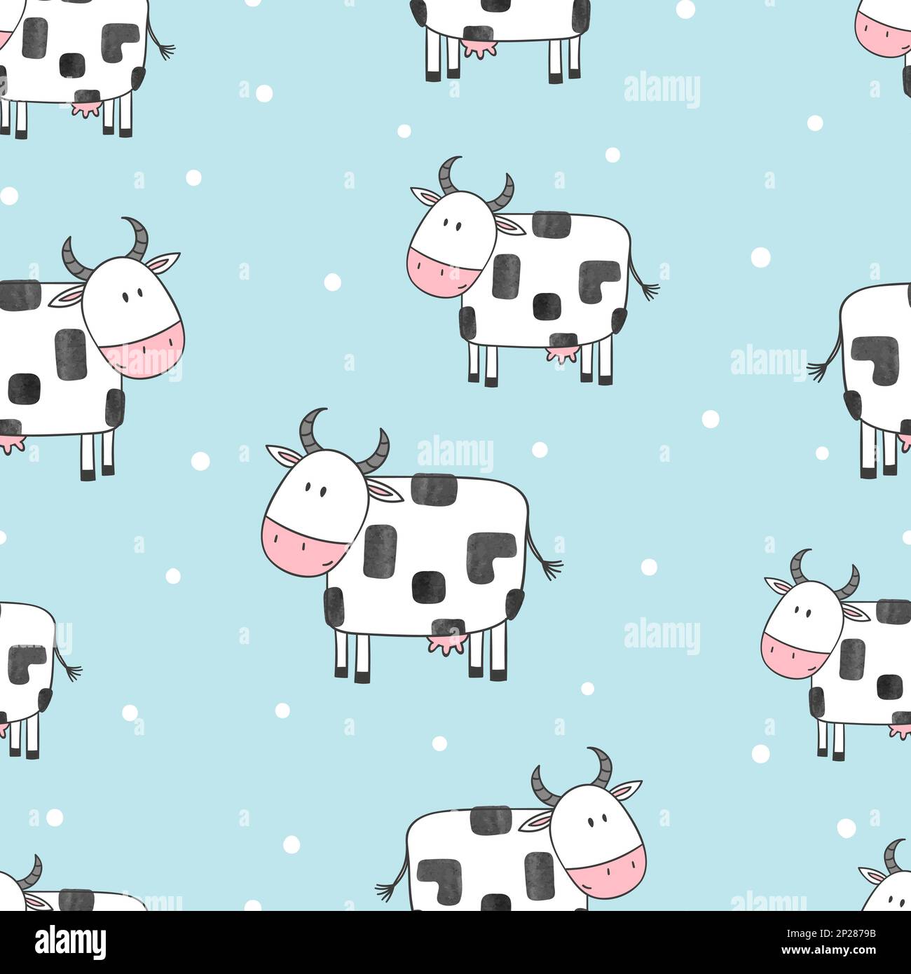 Doodle cartoon cows seamless pattern. Vector background Stock Vector ...