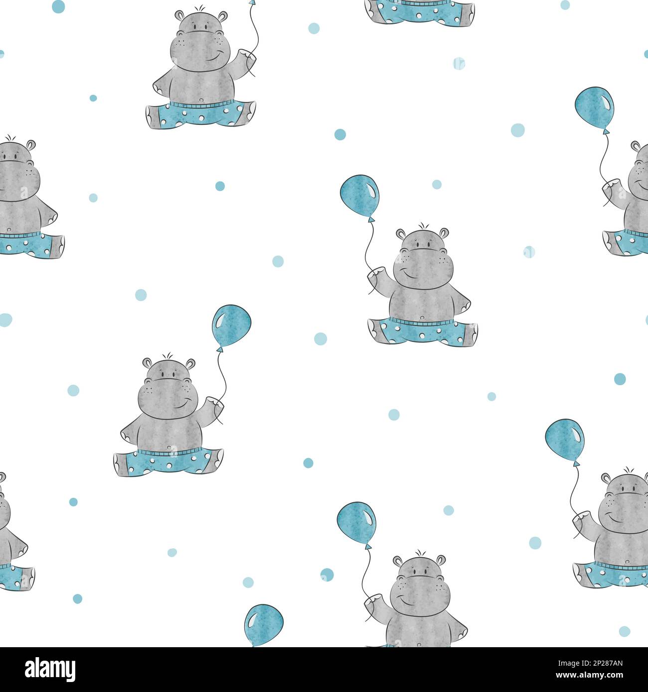Seamless pattern with cute little Hippo. Vector background for kids ...
