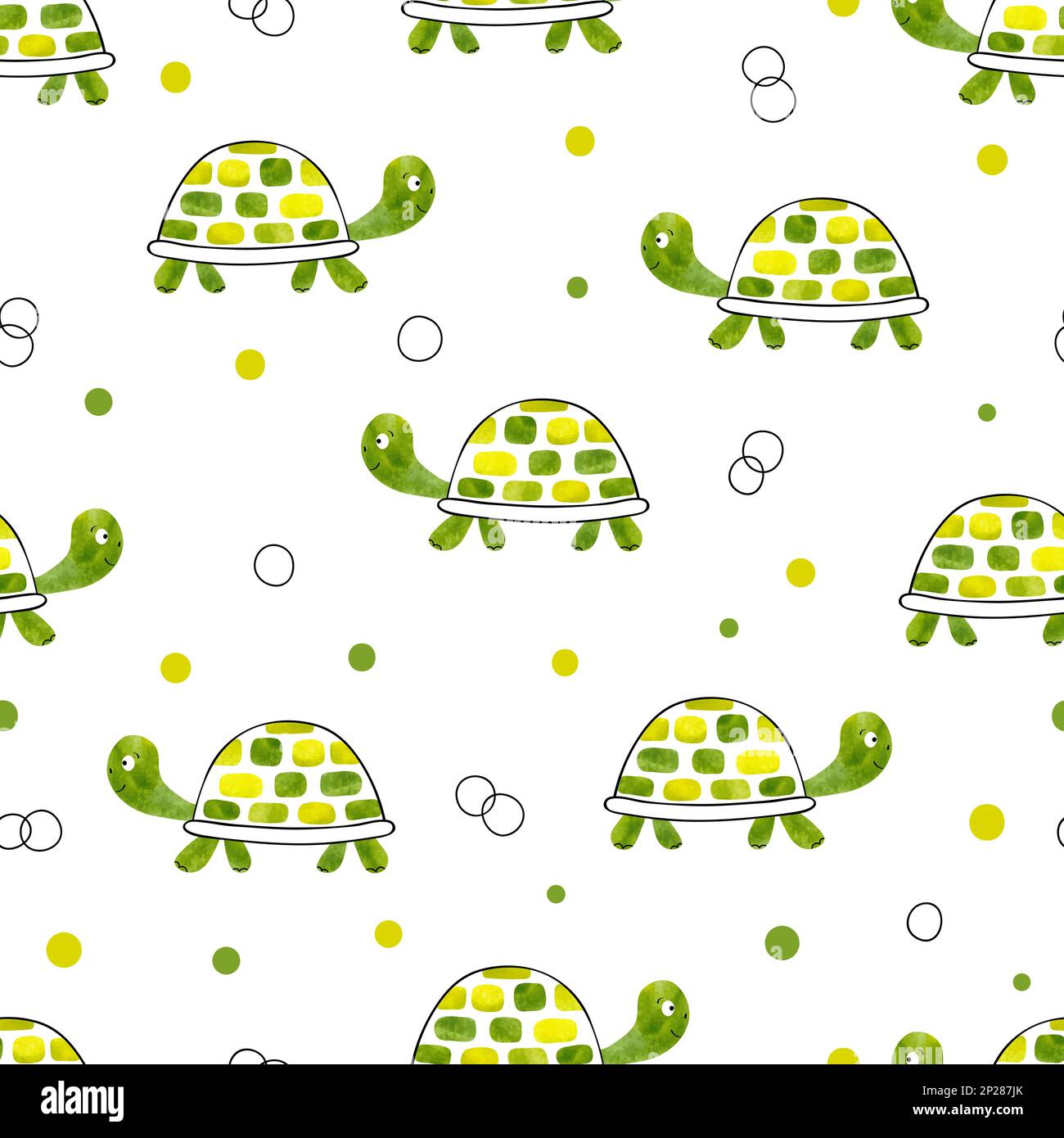 Green watercolor tortoise seamless pattern. Vector background with ...