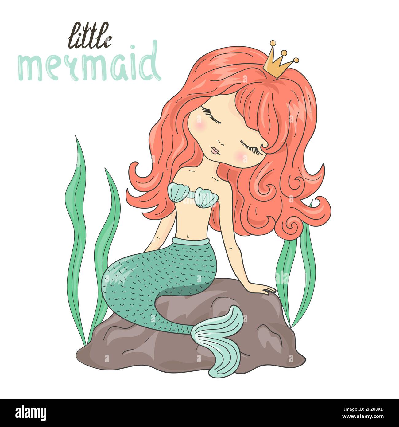 Beautiful little Mermaid sitting on the rock. Vector illustration Stock ...
