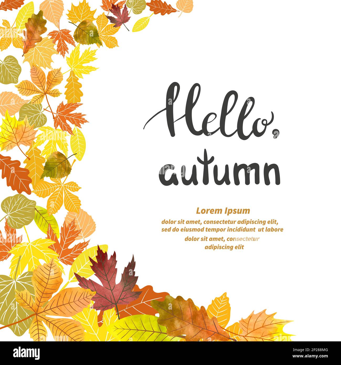 Beautiful autumn background with falling leaves. Place for text. Hello ...