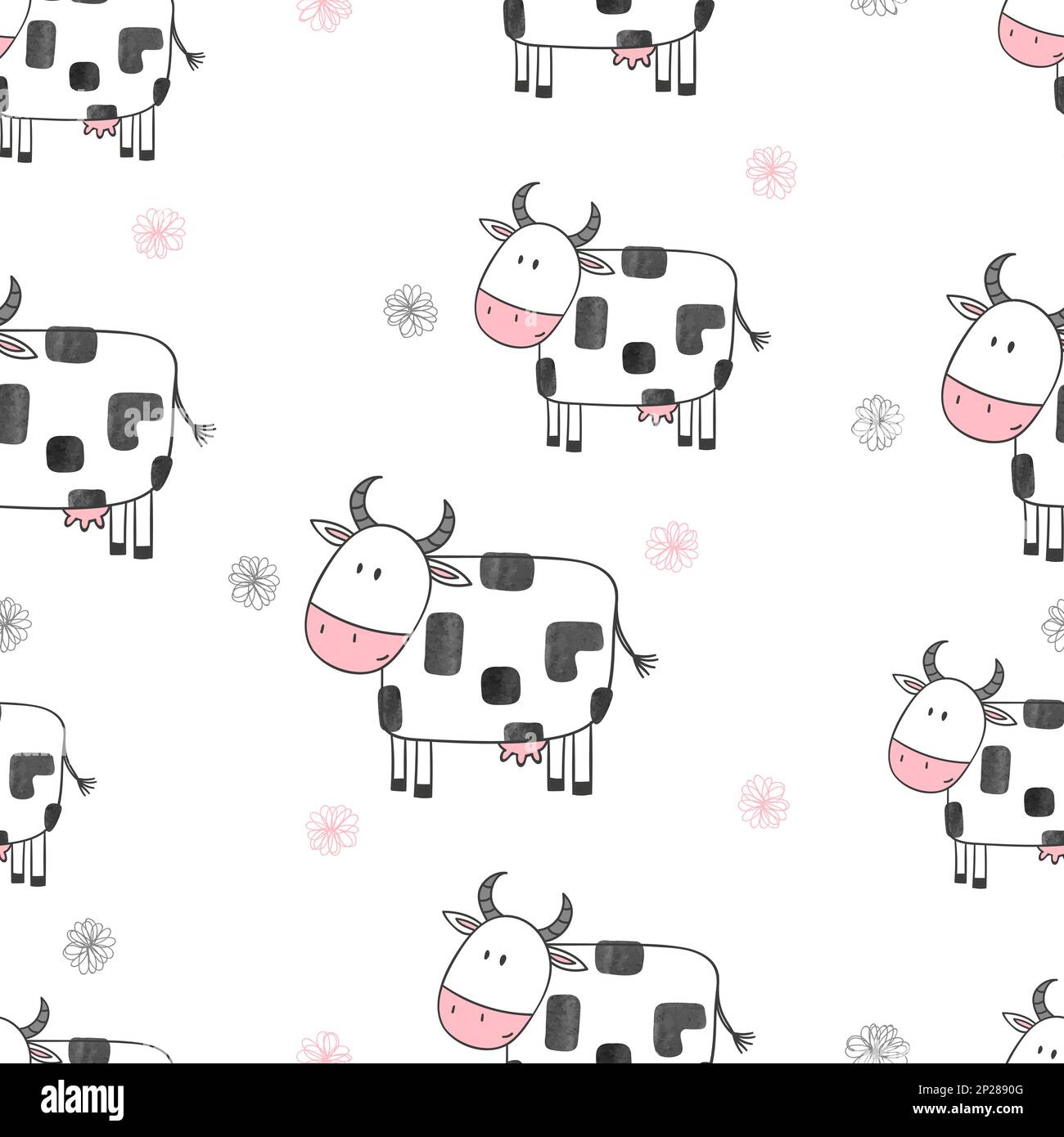 Seamless cartoon cows pattern Stock Vector Image & Art - Alamy
