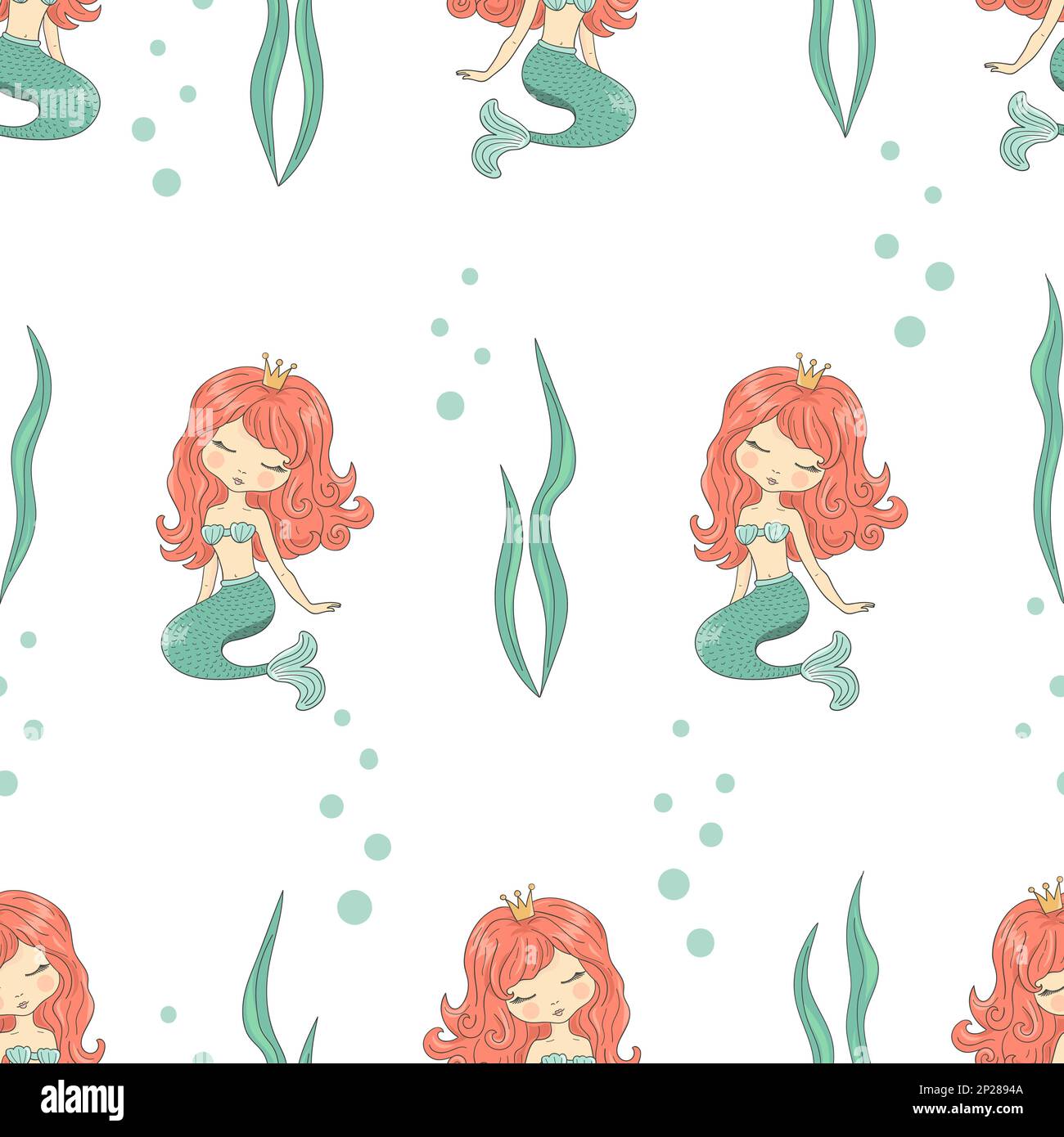 Beautiful little Mermaids seamless pattern. Vector background for kids ...