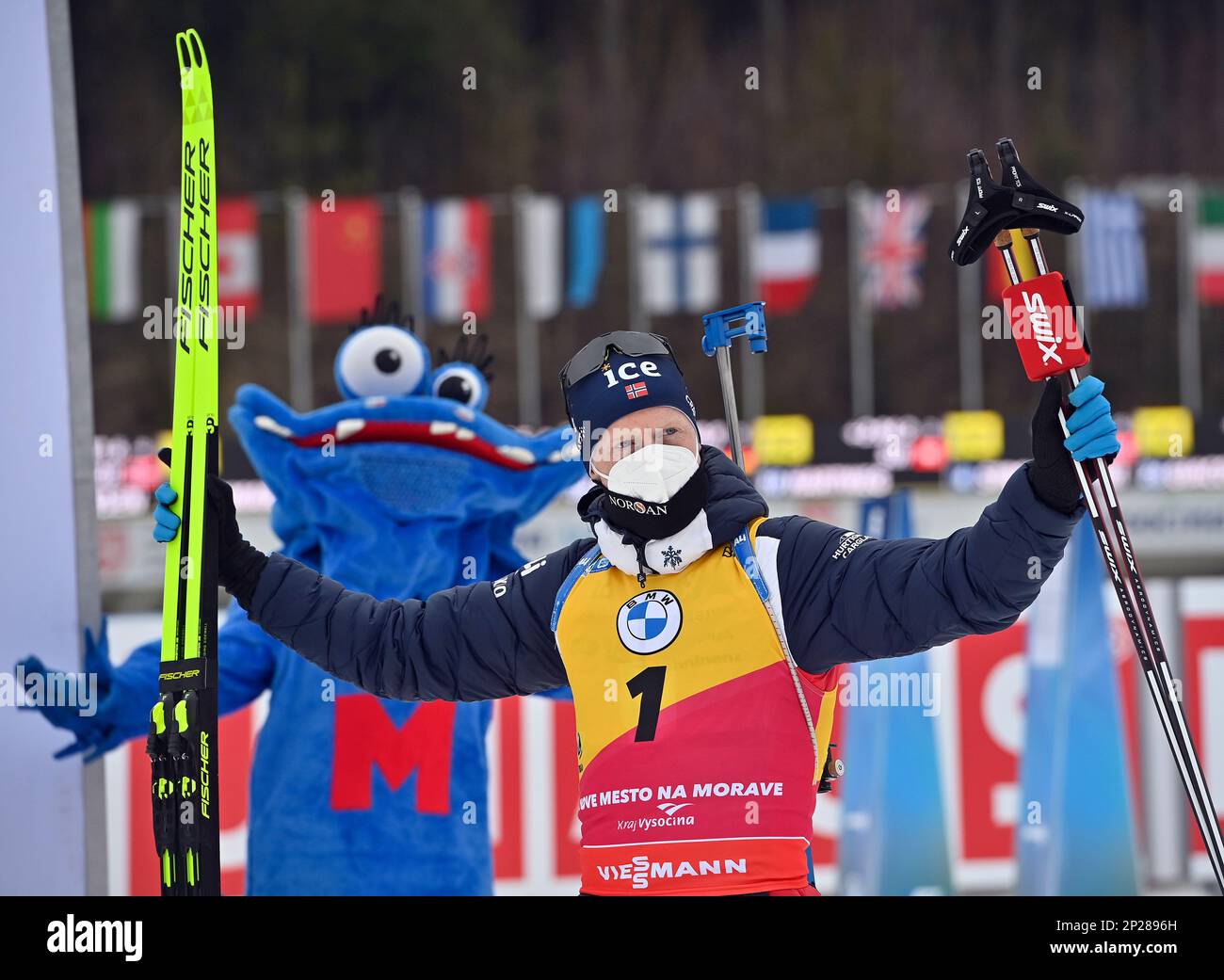 Johannes Thingnes Boe of Norway celebrates after winning the men's ...