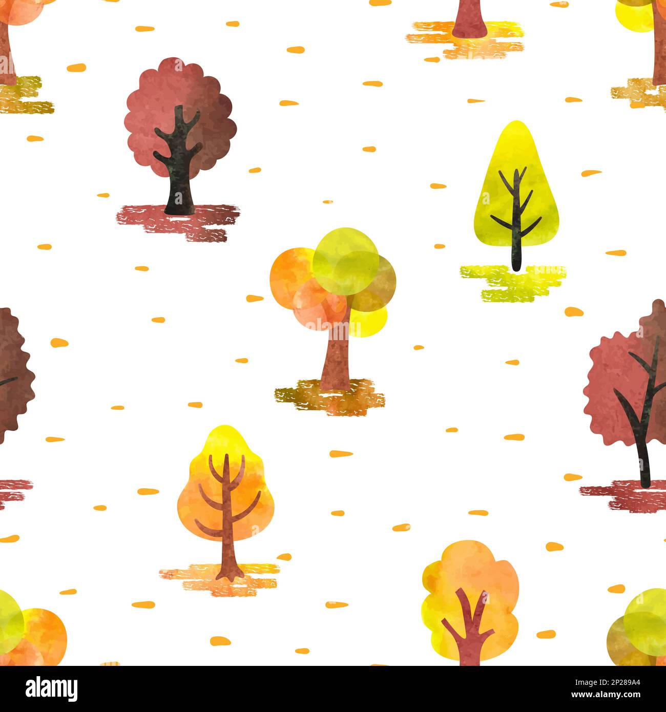 Seamless watercolor autumn trees pattern. Vector autumn forest ...