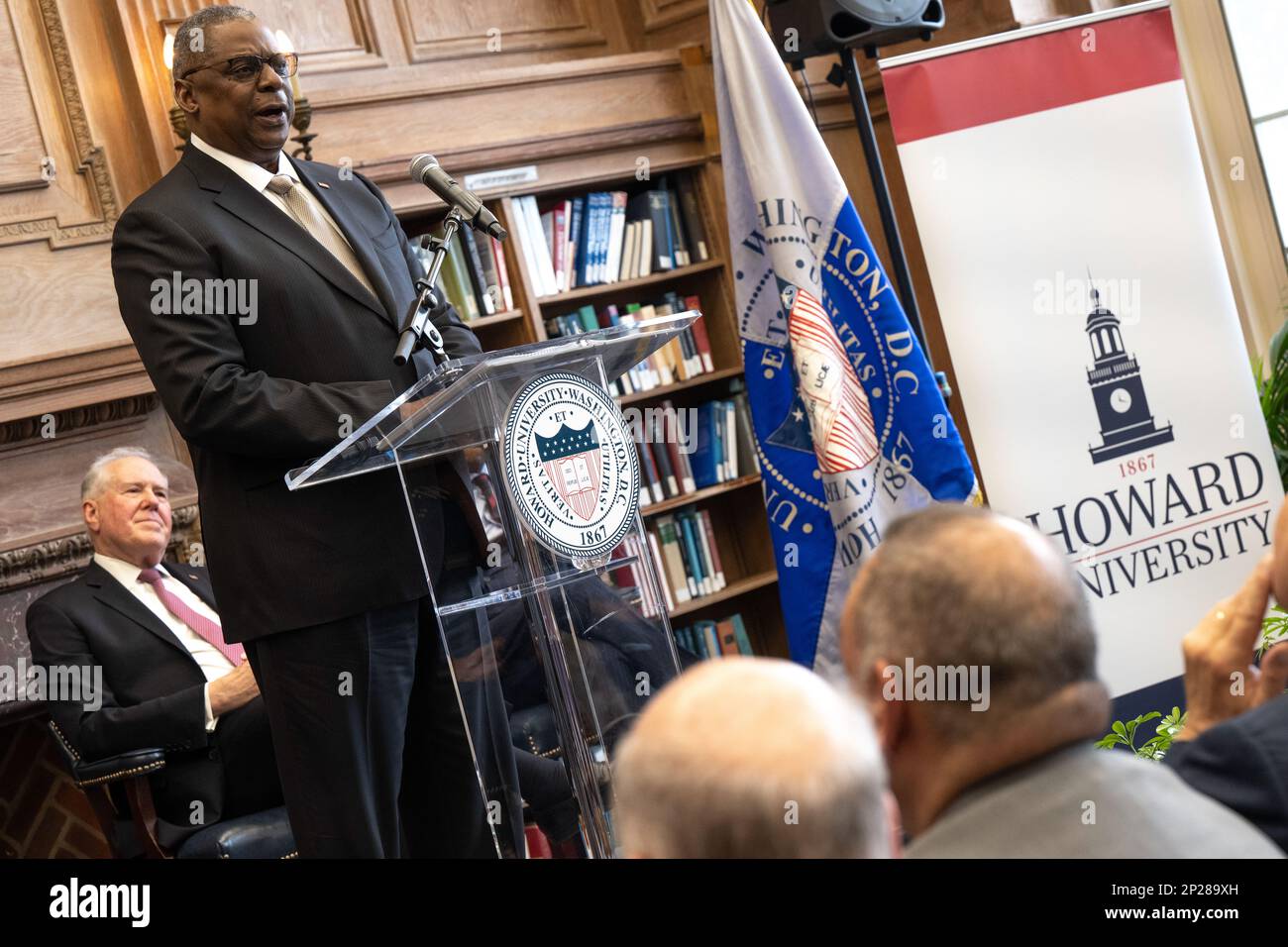 Secretary of Defense Lloyd J. Austin III speaks at an event with ...