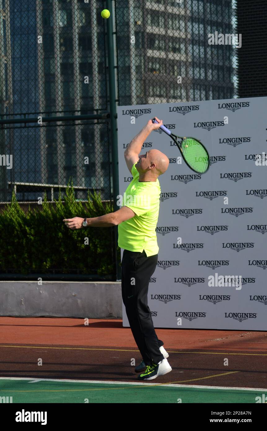 Retired American tennis star Andre Agassi attends a promotional event ...